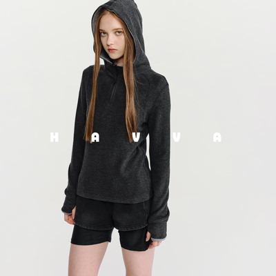 HAVVA正肩显瘦连帽加绒加厚卫衣半拉链女士打底衫2026春季V3-5265