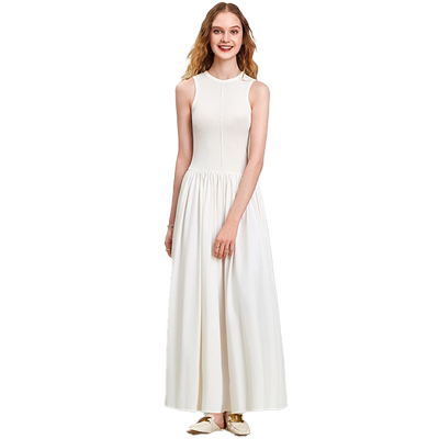 HAVVA圆领无袖针织拼接连衣裙大摆侧插袋女士长裙2026夏季Q25670