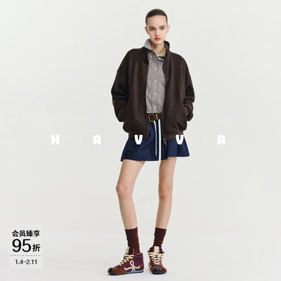 HAVVA休闲卫衣外套宽松廓形加绒加厚保暖女士外套2026春季W3-4477
