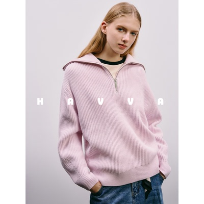 havva翻领宽松纯色毛衣