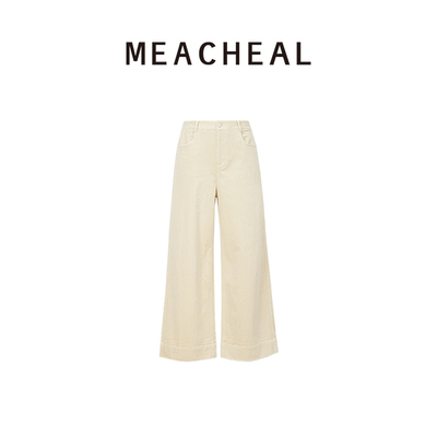 MEACHEAL2025冬季新款灯芯绒阔腿裤直筒杏色休闲裤高腰裤子