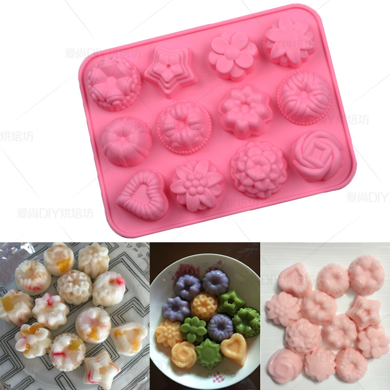12连各种花形 硅胶模具 巧克力模具 果冻布丁蛋糕模具冰模 耐高温