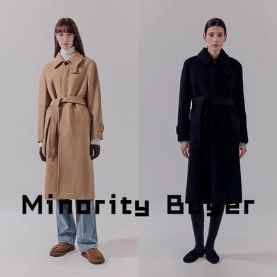 Minority买手店 DUNST 纯色简约气质收腰系带中长版高领大衣外套