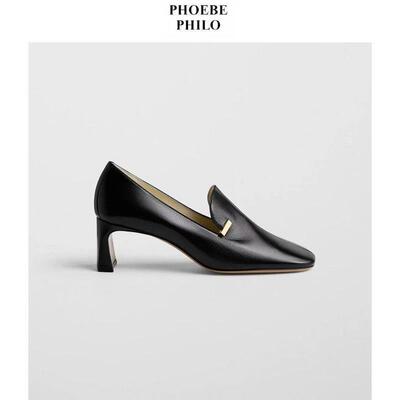PHOEBE PHILO 轻熟风方头粗跟乐福些通勤气质单鞋