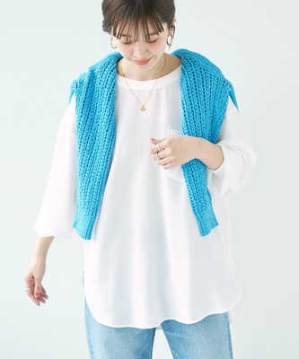 螺纹拼接朦胧感圆弧摆衬衫