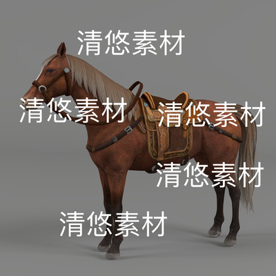 c4d fbx格式千里驹枣红马骨骼绑定动物马匹3D模型文件 非实物D808