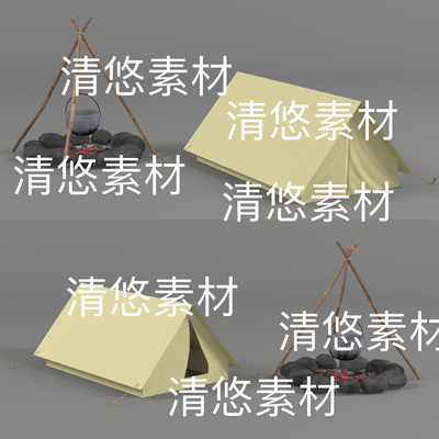3dmax c4d fbx obj格式户外露营帐篷篝火汤锅模型文件 非实物D89