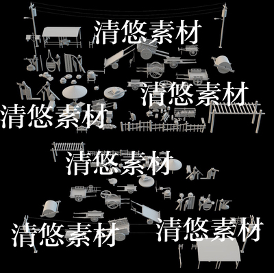 3dmax c4d fbx obj格式板车农具棚电线杆围栏设施文件 非实物B54
