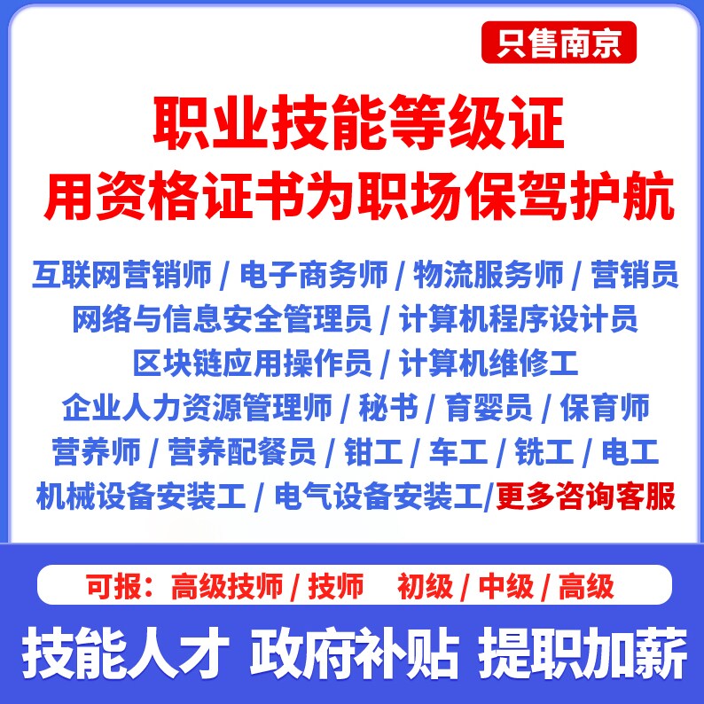 初中高级职业技能等级营销员健康管理师保育师育婴员社工技能培训