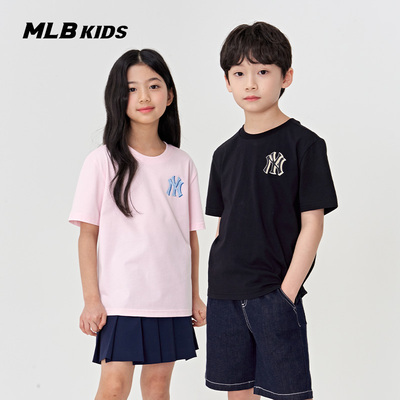 MLB男女童复古潮奢后背老花图案印花圆领T恤25春夏款7ATSM1253