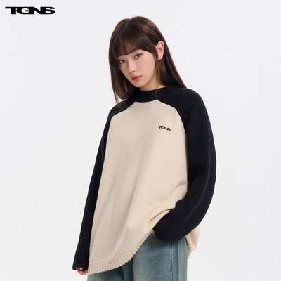 TGNS撞色插肩坑条毛衣22SYFW095