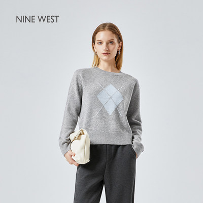 NINEWEST/玖熙2025年秋季日常休闲闪钻提花圆领毛衫NW53M46613