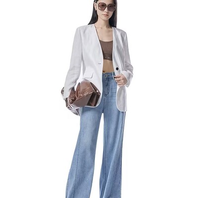 MOFAN立体缝线阔腿牛仔裤（水洗产品）MBN561031