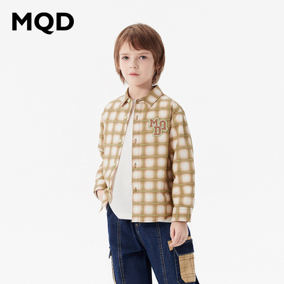 MQD男童秋季复古经典格纹学院风翻领衬衫134310102