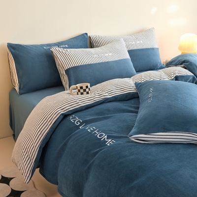 冬季消光级柔滑细腻刺绣牛奶绒四件套加厚珊瑚宝宝绒被套床单床笠