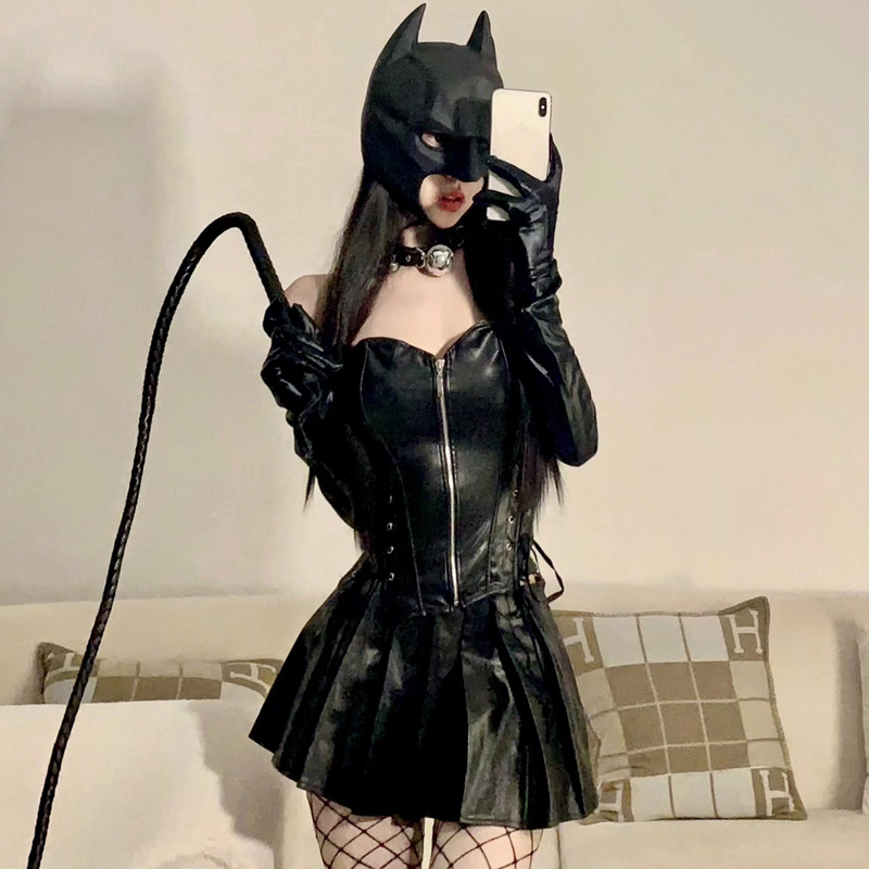 性感御姐cos万圣节猫女王装制服夜店蝙蝠侠变装PU皮裙马甲兔女郎_虎窝淘
