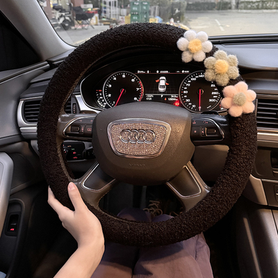 汽车方向盘套冬季短毛绒女羊羔绒保暖卡通防滑不掉毛通用型车把套