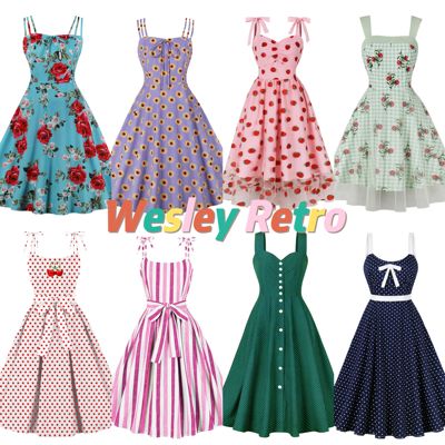 美式气质复古显瘦港风印花女装性感吊带收腰过膝度假沙滩连衣裙夏