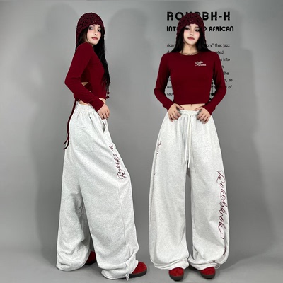 ROKBBK-K布韩韩街舞潮牌秋冬字母印花hiphop辣妹休闲裤女爵士舞