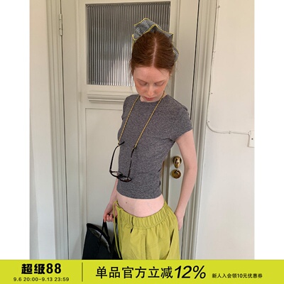 square houlest百搭简约弹力修身显瘦健身瑜伽运动T恤印花短袖女