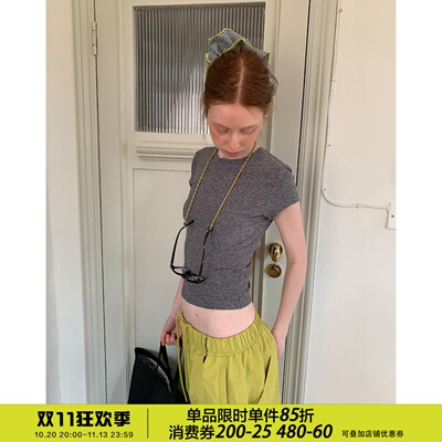 square houlest百搭简约弹力修身显瘦健身瑜伽运动T恤印花短袖女