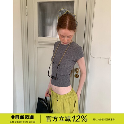 square houlest百搭简约弹力修身显瘦健身瑜伽运动T恤印花短袖女