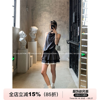 GV大白哥 休闲智系 层次感叠系荡领无袖蓬蓬连衣裙女A字短裙子