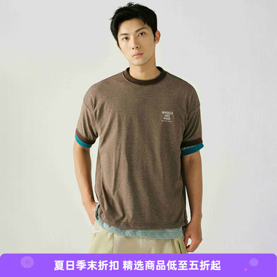 WHEELS and WIND 男女中性款细条纹宽松撞色圆领短袖T恤