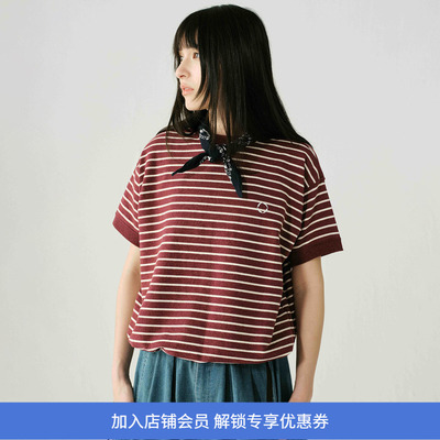 WHEELS and WIND 男女中性款针织条纹宽松圆领短袖T恤