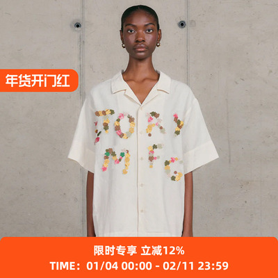 Story mfg GREETINGS SHIRT 男女款手工刺绣拼贴宽松短袖衬衫