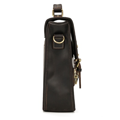 秋冬真皮公文包复古疯马皮手提包男士牛皮单肩斜挎包briefcase