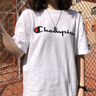 美版Champion life刺绣草写男女情侣款圆领冠军t恤刺绣短袖T1919G