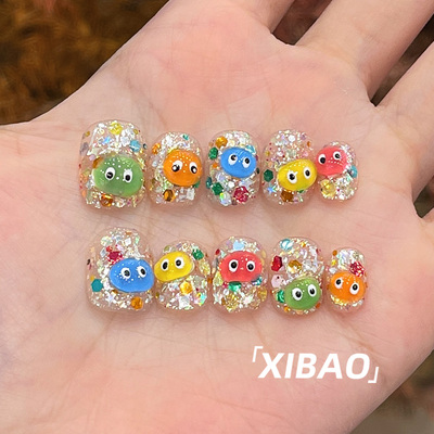 水彩穿戴甲短款重工可爱穿戴款美甲2025新款高级感纯手工指甲贴片