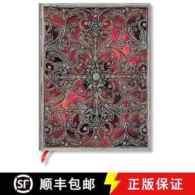 【3-4周达】Paperblanks Garnet Silver Filigree Collection Softcover Flexi Ultra Unlined Elastic Band C... [9781439794029]