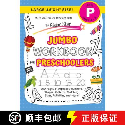 【3-4周达】Rising Star Jumbo Workbook for Preschoolers: (Ages 4-5) Alphabet, Numbers, Shapes, Sizes, ... [9781774379073]