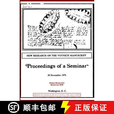 【3-4周达】New Research on the Voynich Manuscript: Proceedings of a Seminar [9781608881734]