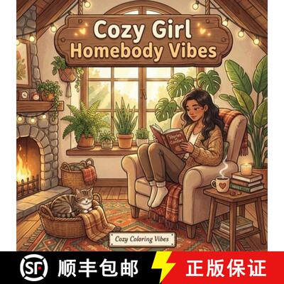 【3-4周达】Cozy Girl Homebody Vibes: Cute Coloring Book for Adults & Teens Easy Bold Line Hygge Desig... [9781965964804]