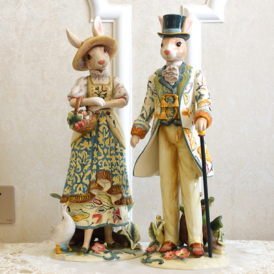 美国ff品牌田园乡村陶瓷兔子摆件