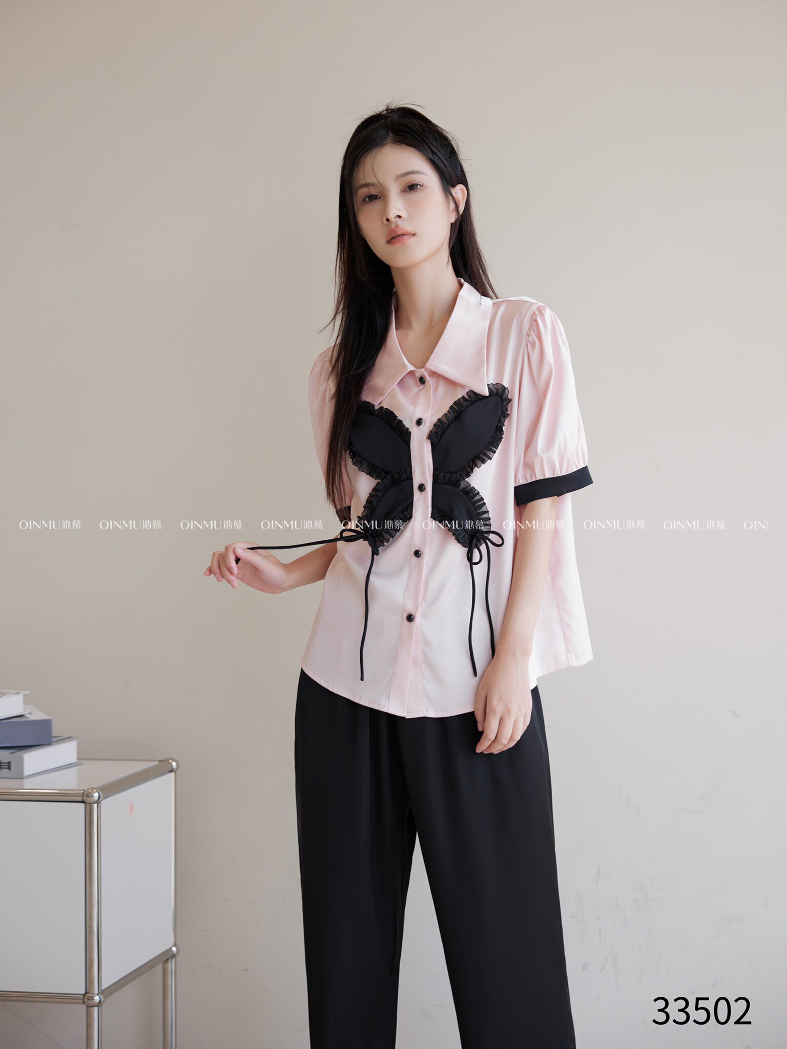 睡衣女仿真丝冰雪丝蝴蝶翻领丝绸衬衫短袖套装性感高级家居服
