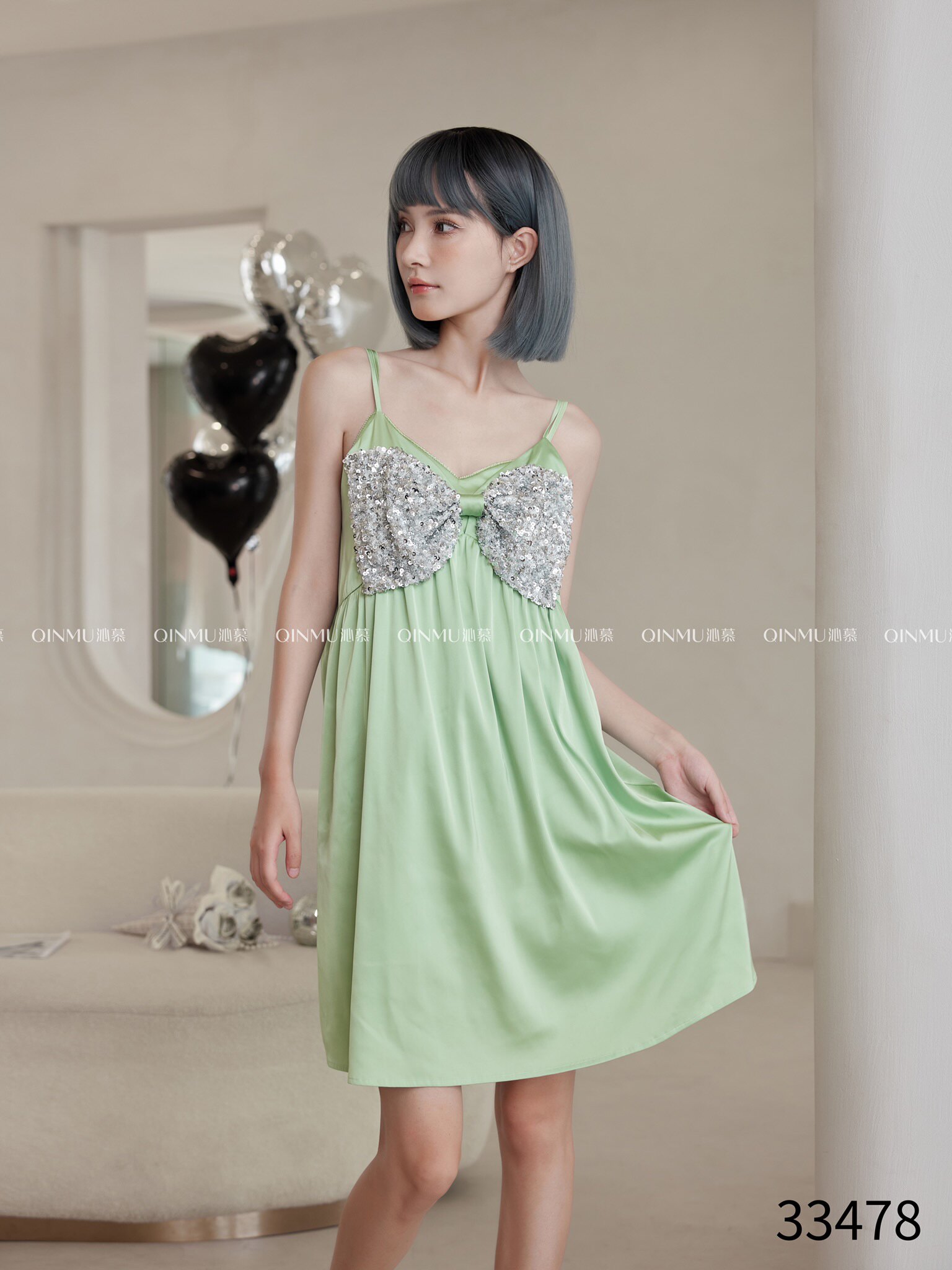 新款冰丝仿真丝睡衣家居服女夏季可爱性感蝴蝶结吊带裙