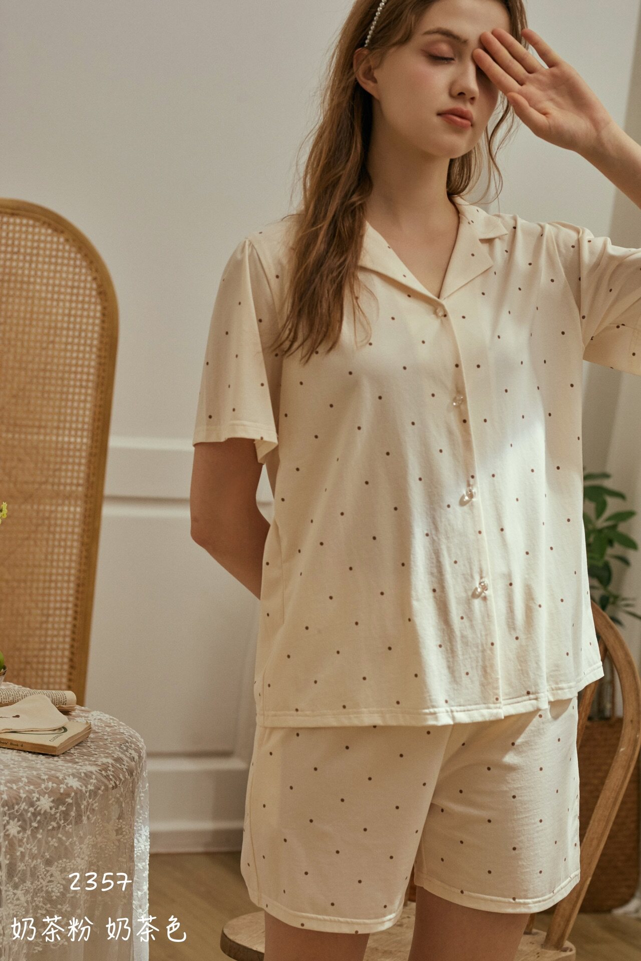 特价睡衣女夏季纯棉短裤短袖高级感清新波点薄棉可外穿家居服套装