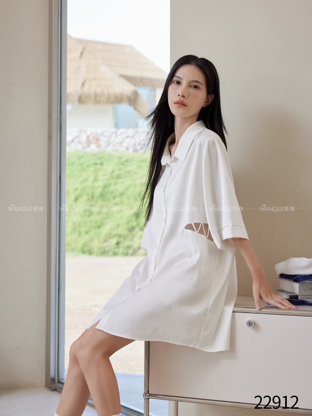 睡衣女士睡裙仿真丝冰雪丝丝绸纯欲风短袖镂空性感时尚家居服