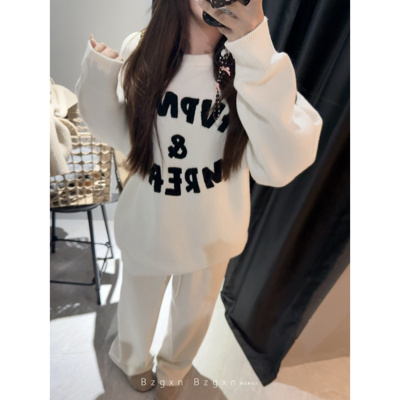 高个子加长版中长款白色毛衣套装