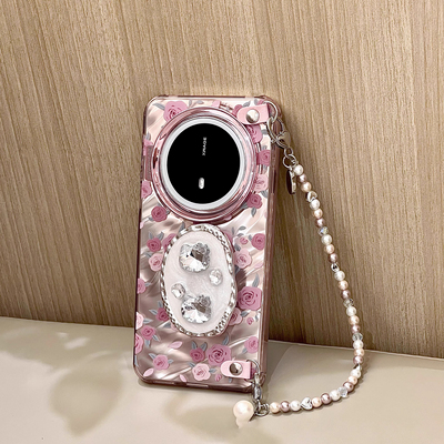 日本PAREO DOLL水波纹玫瑰水钻猫咪支架手提链条适用华为mate70pro手机壳高级感风iphone16promax保护套