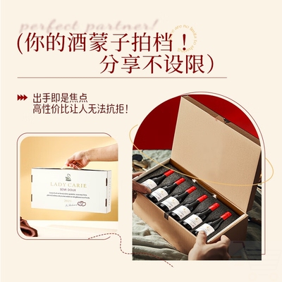拉蒙塔尼法国mini红酒半甜红葡萄酒女士微醺晚安小酒箱187ML*6支