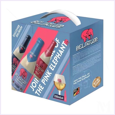 粉象(Delirium) 啤酒礼盒 精酿 啤酒 330ml*4瓶+酒杯一支礼盒