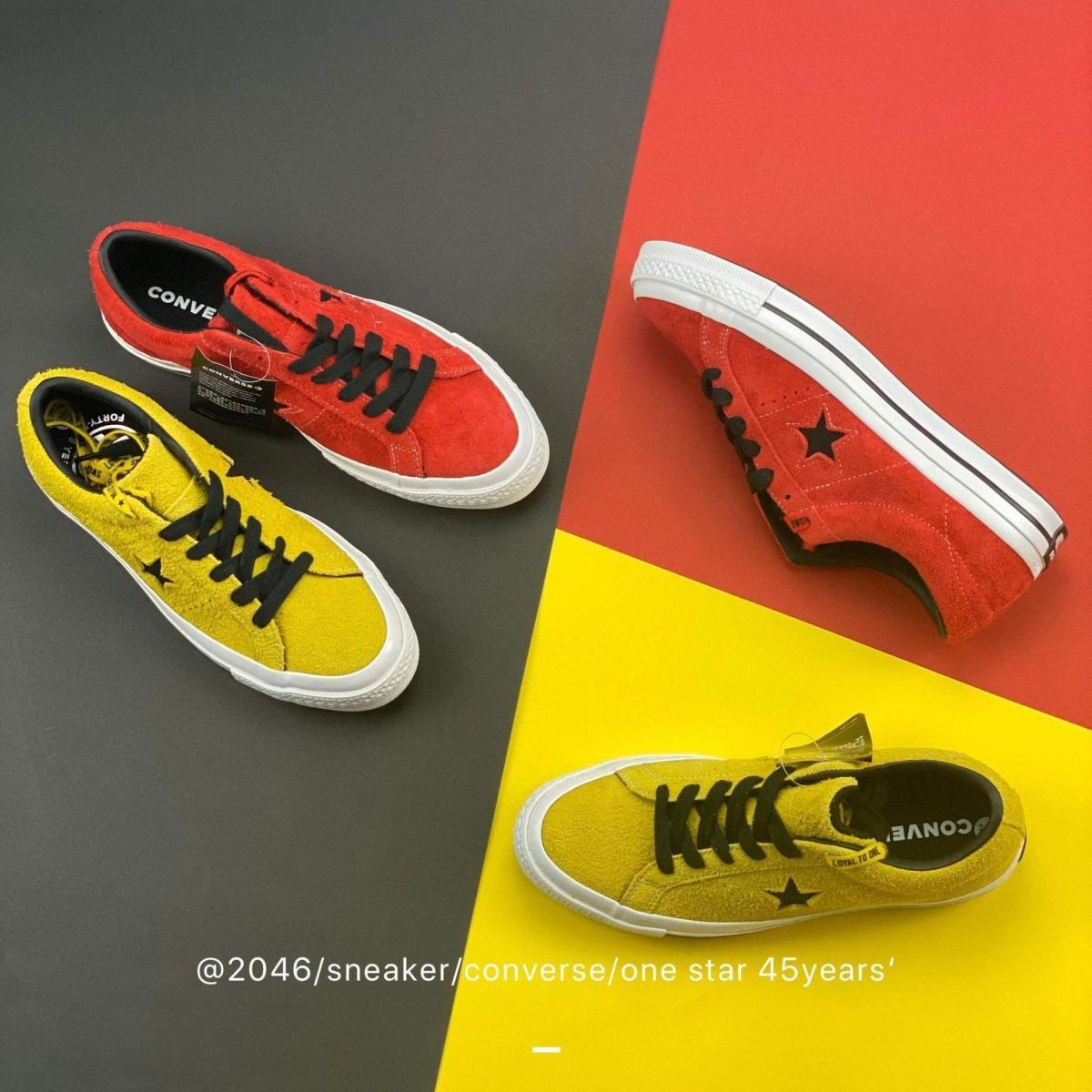 匡威 45周年限定one star黄红紫色翻毛皮163248C 163245C 163246C_虎窝淘