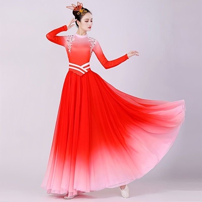 现代舞开场舞大摆裙灯火里的中国红色舞蹈服演出服飘逸合唱服