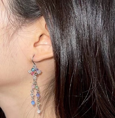 swing同款水晶彩虹流苏耳环