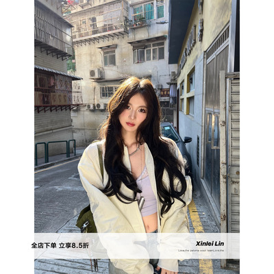 Xinlei Lin“时光旅人”褶皱肌理感飞行员短款夹克外套女春季新款
